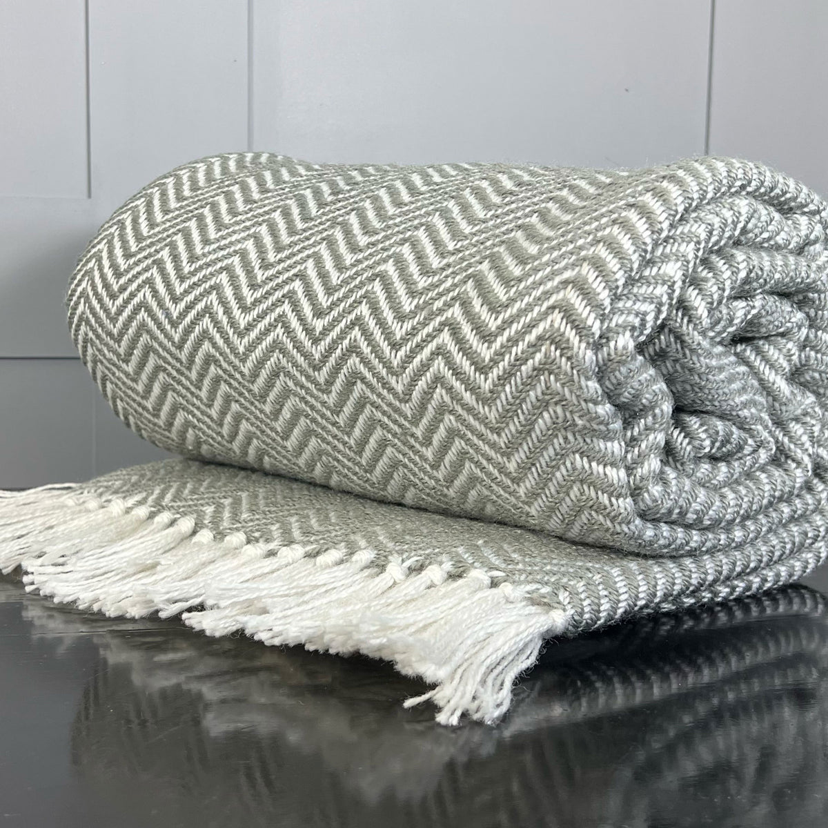 Slate Grey Herringbone Eco Recycled Blanket | Lofthouse UK