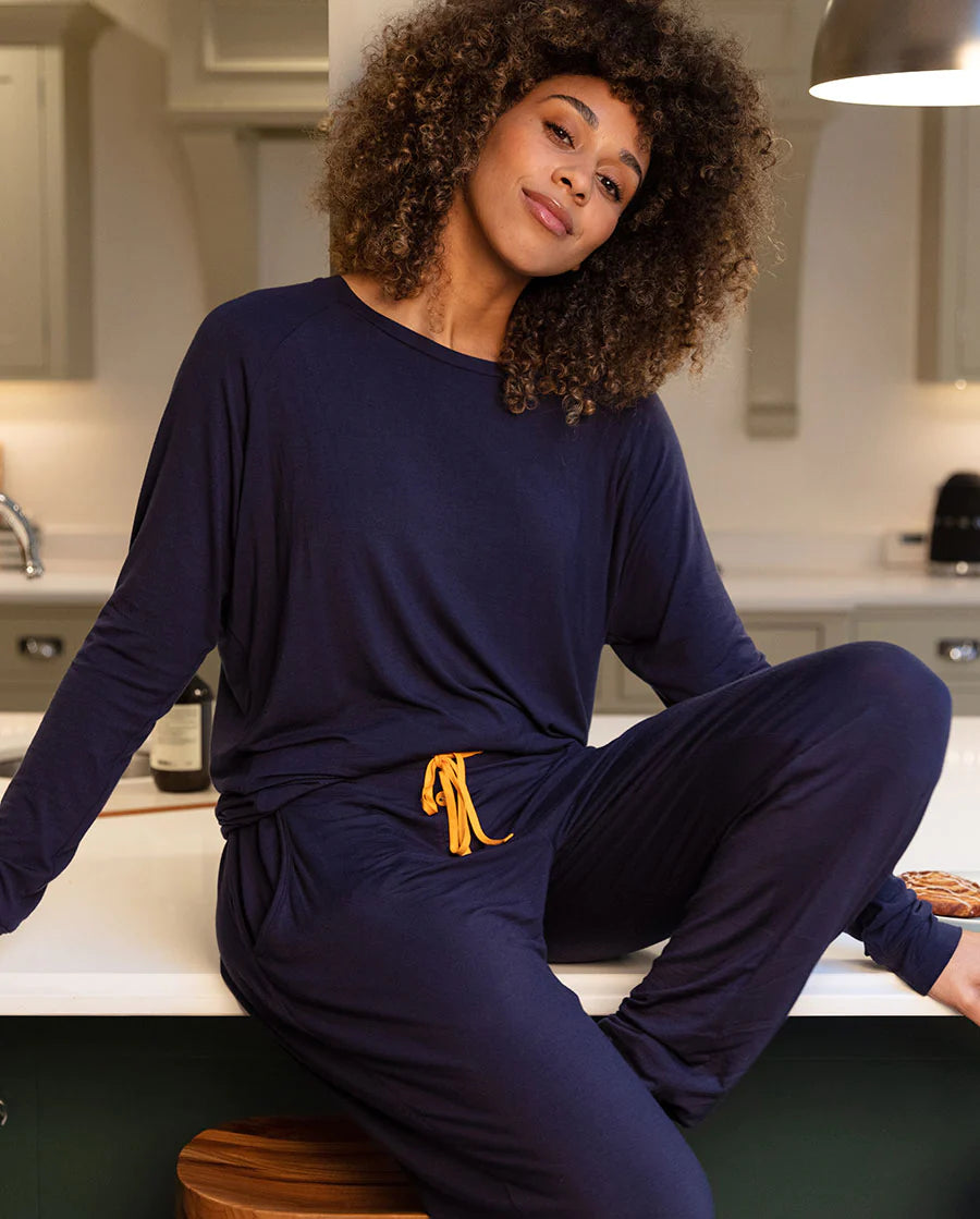 Navy Slouch Jersey Pyjama Set