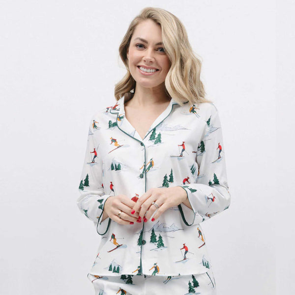 White Ski Print Pyjamas Set